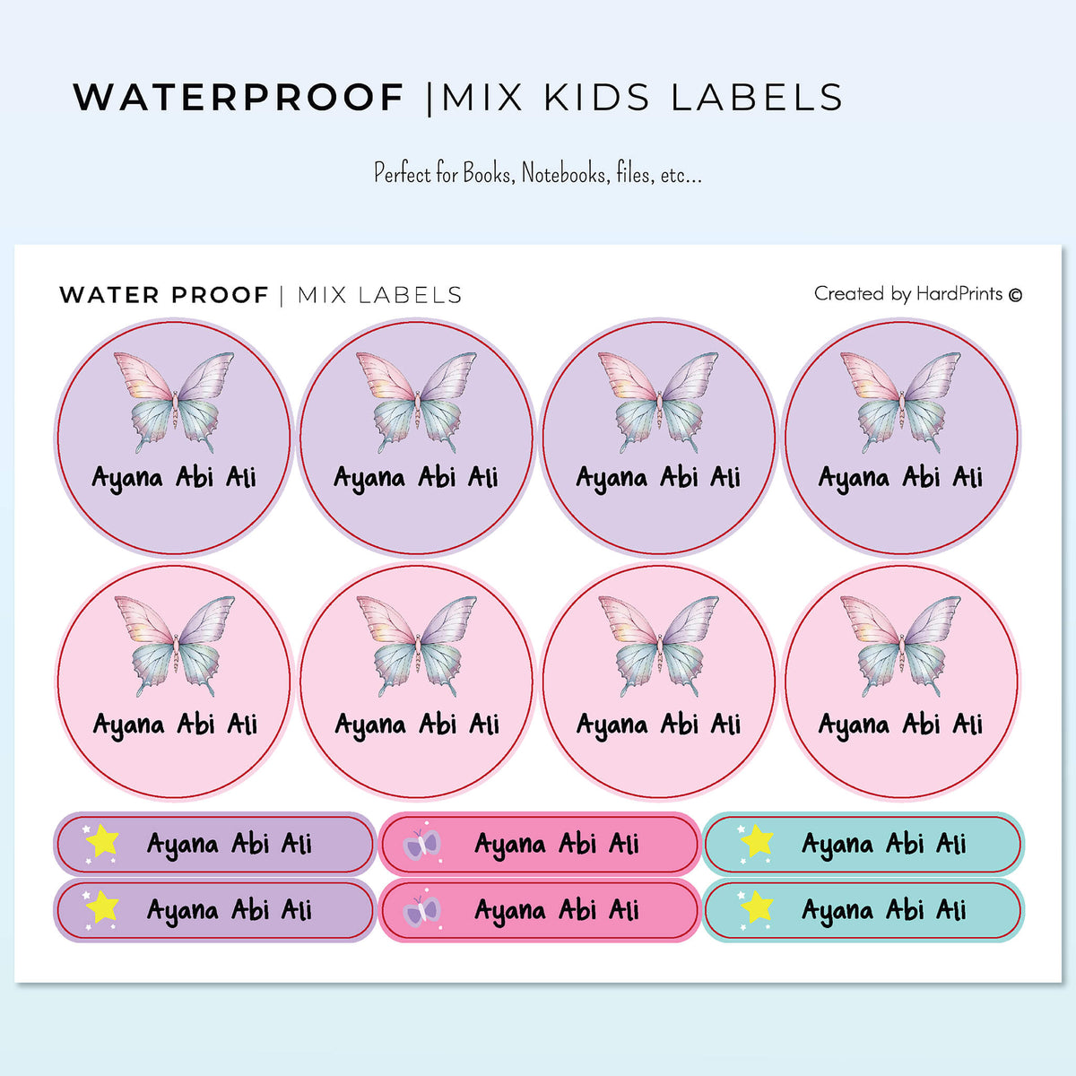 Kids Name Labels - Butterfly Theme – HardPrints